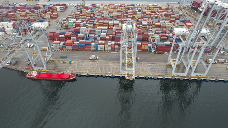 Aerial container port stock footage. Video of loading - 274232514