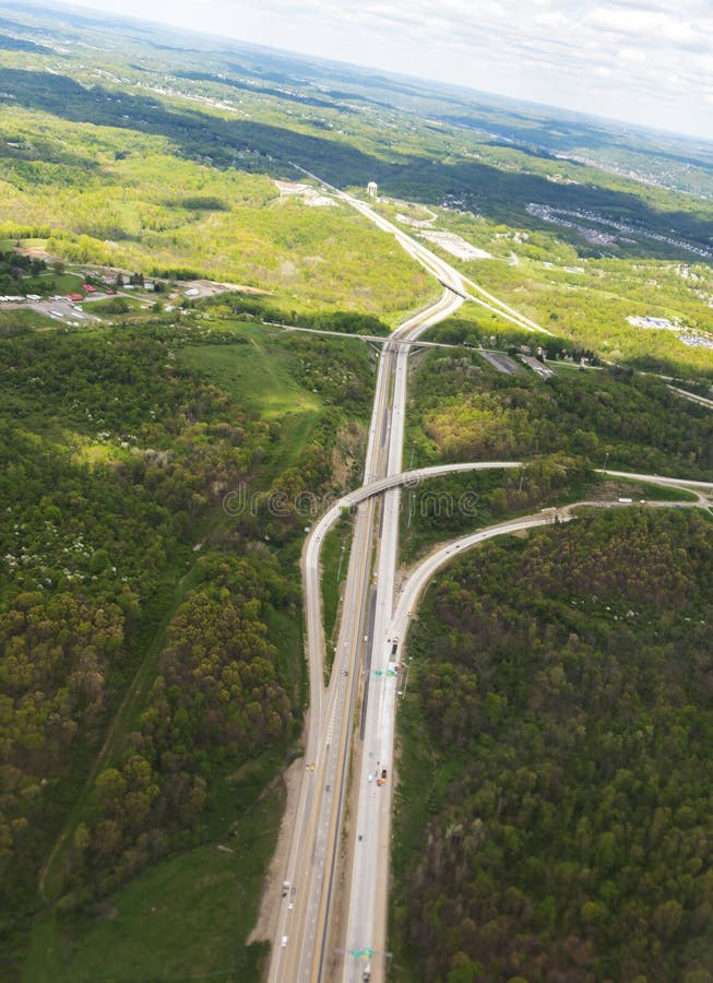 Aerial Countryside Highway stock image. Image of shadows - 93698397