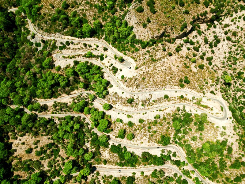 Aerial of a Curvy Road on a Hill Stock Image - Image of mountain, trees ...