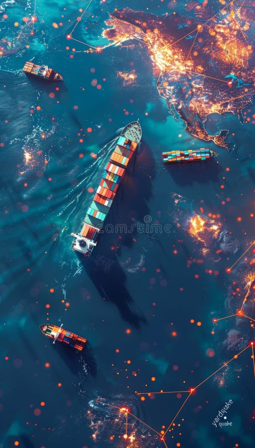 Aerial 3d Visualization of Global Cargo Ship with Yardquake Impact Area ...