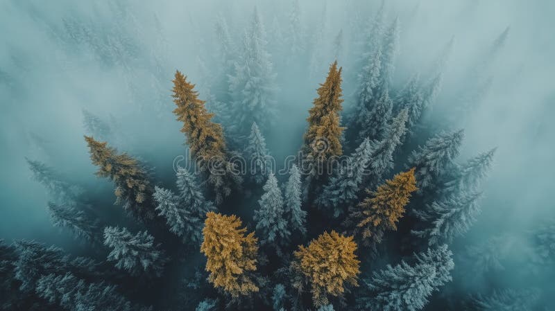 Aerial Dawn Landscape of an Autumn Pine Forest. Stock Illustration ...