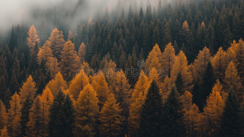 Aerial Dawn Landscape of an Autumn Pine Forest. Stock Illustration ...