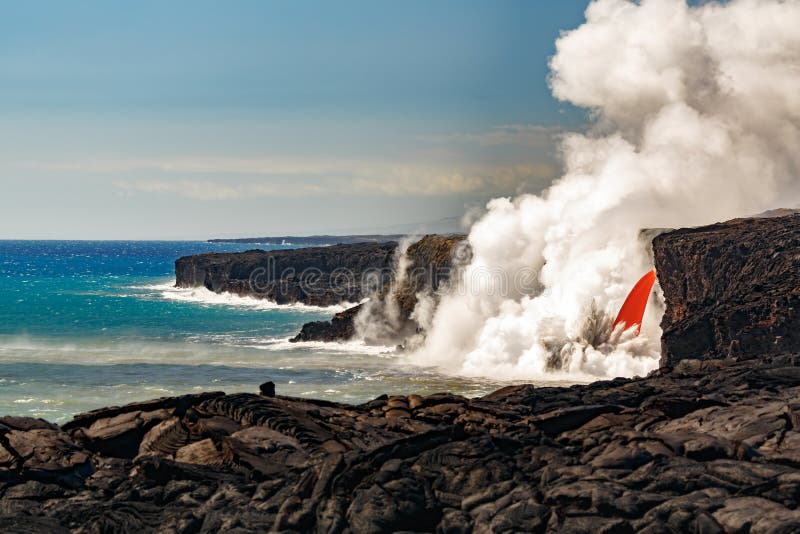 Aerial Daytime View of Fire Hose Waterfall Shaped Flow of Red Lava from ...