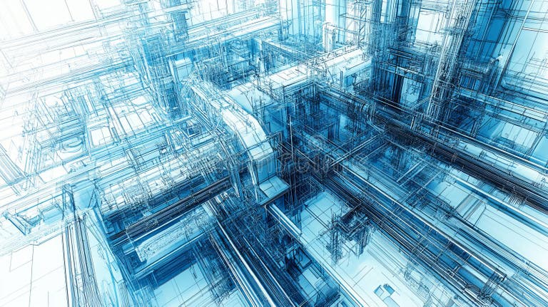 Aerial Depiction of Complex Cable Pathways in Blueprint Style Stock ...