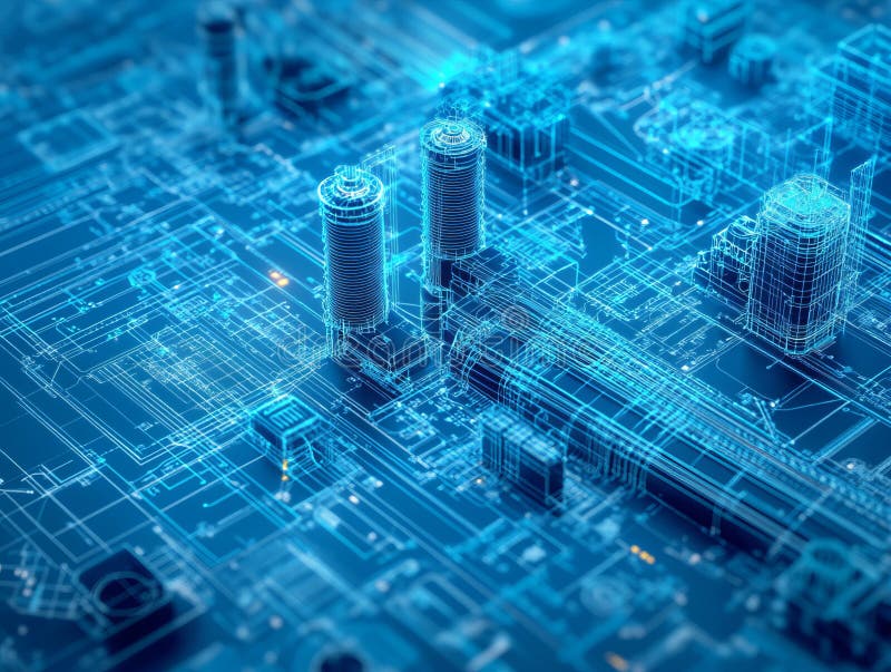 Aerial Depiction of Intricate Cable Systems in Blueprint Style Stock ...