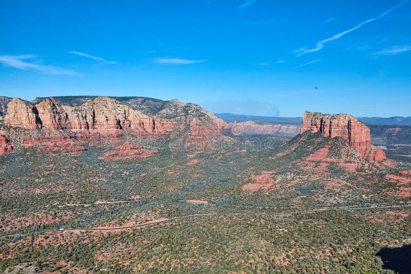 Aerial of Desert Landscape with Large Red Rock Mountains Stock Photo ...