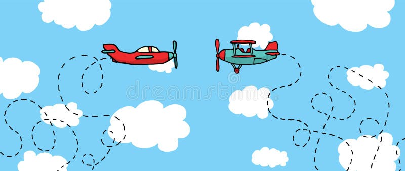 Aerial Dogfight / Cartoon Planes in Battle Stock Illustration ...