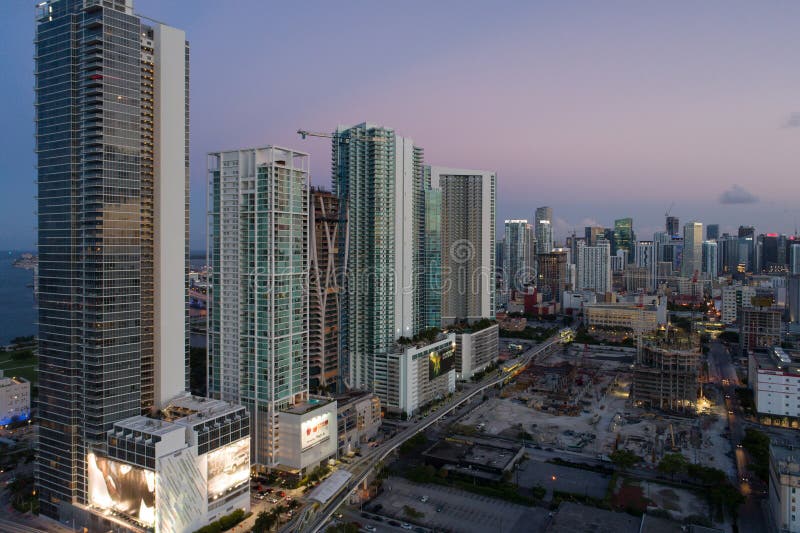 Aerial Downtown Miami Blue Hour Editorial Photography - Image of ...