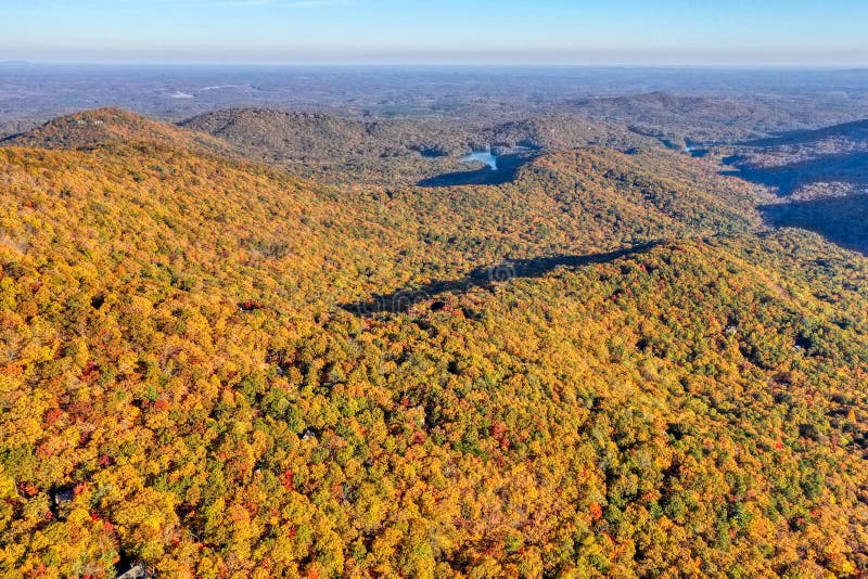 Aerial Dramatic Sunset with Sun Rays in Jasper during the Fall. Stock ...