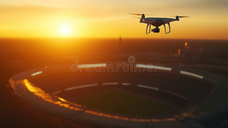 Aerial Drone Capturing Sunset Over a Large Stadium, AI Generative Stock ...