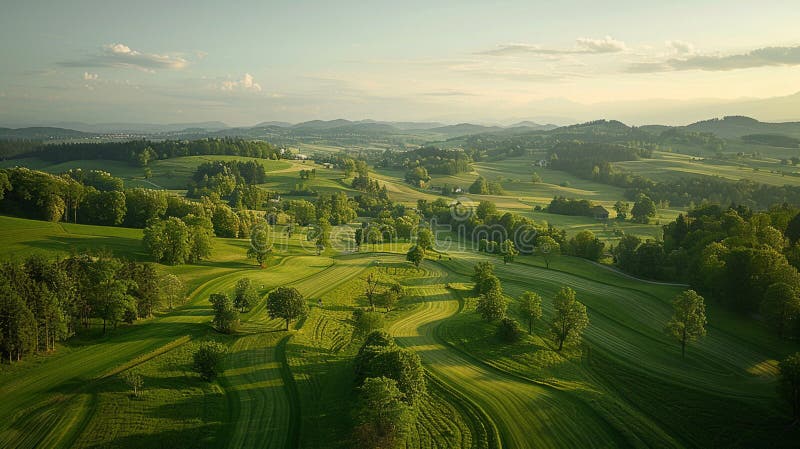 An Aerial Drone Looks Over a Valley Surrounded by Alpine Mountains in ...