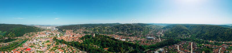 Aerial Drone Panoramic View of the Historic Centre of Sighisoara ... Aerial Drone Panoramic View of the Historic Centre of Sighisoara ...