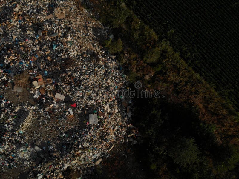 Aerial Drone Point of View of a Commercial Landfill Garbage Dump Stock ...