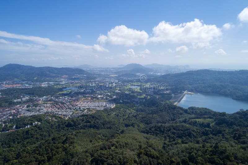 Aerial Drone Shot Bird Eye View of Rainforest and Dam Stock Image ...