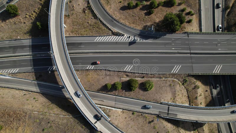 Aerial Drone Top Down of Elevated Highway Junctions and Interchange ...