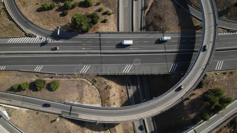 Aerial Drone Top Down Sideways Panning of Elevated Highway Junctions ...