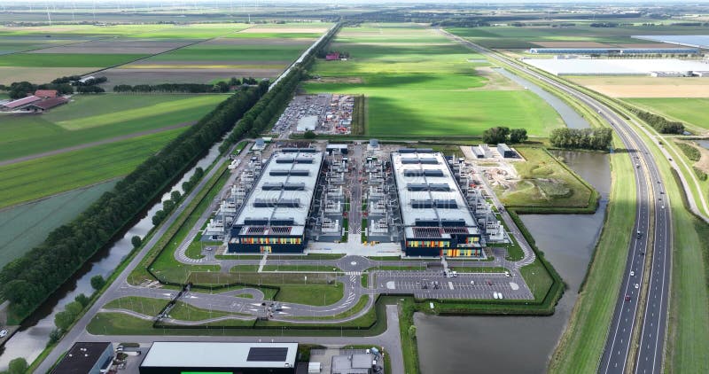 Aerial Drone Video of a Data Center, Artificial Intelligience ...