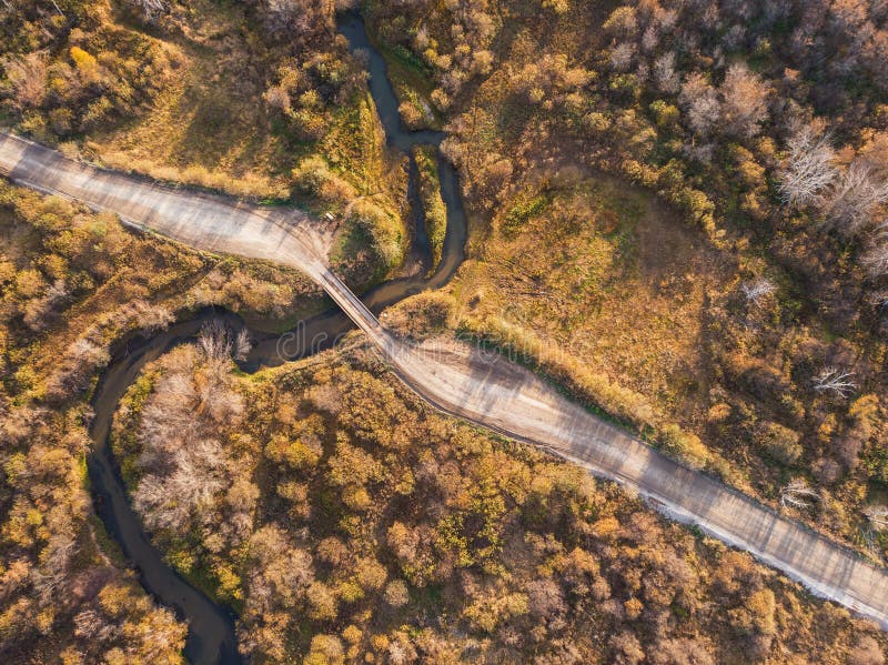 Autumn Landscape with River and Bridge Stock Photo - Image of flying ...