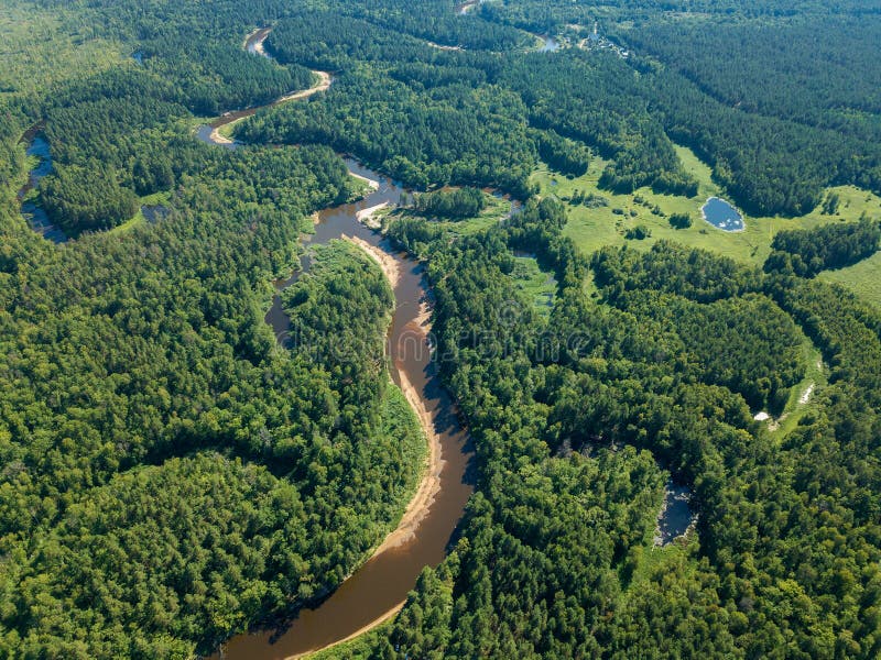 Aerial Drone View, the Bend of the River with Sandy Stretches of Stock ...