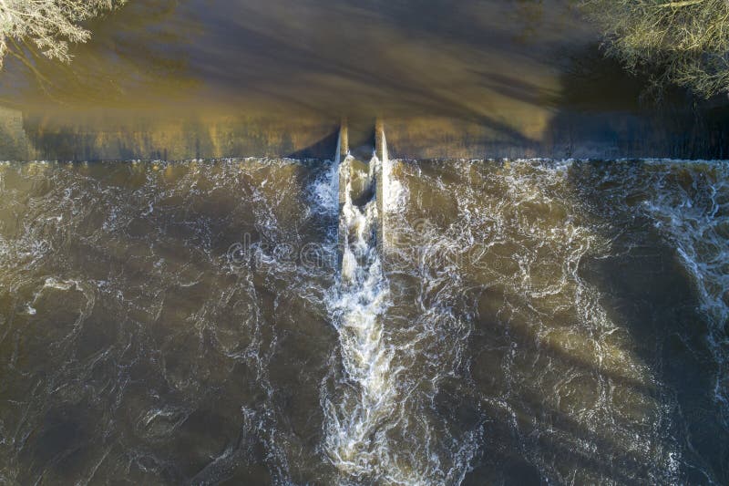 Aerial Drone View of a Dam on a River Stock Image - Image of lookout ...