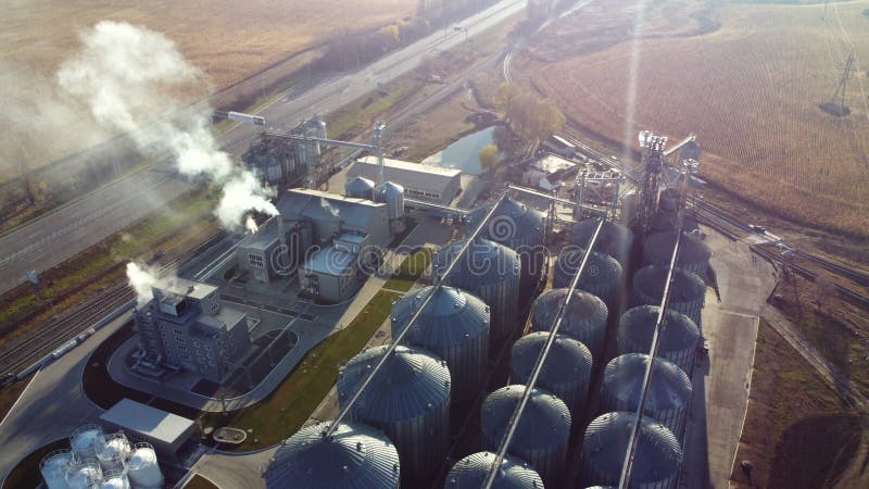 Aerial Drone View Flight Over Complex of Grain Elevator Buildings ... Aerial Drone View Flight Over Complex of Grain Elevator Buildings ...