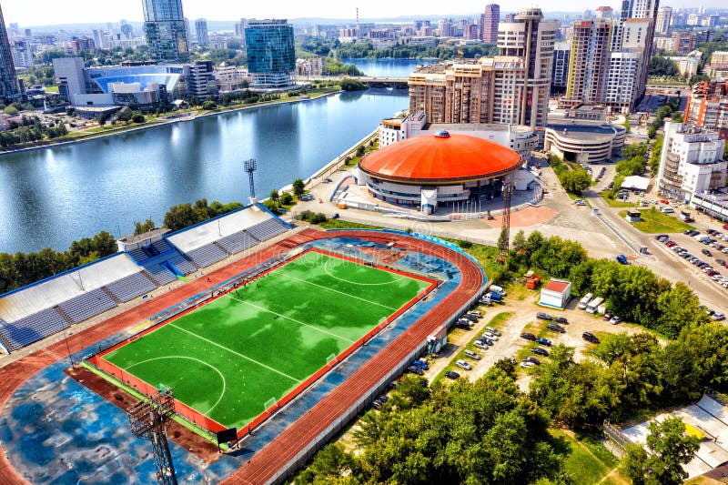 Aerial Drone View of Football Stadium Stock Photo - Image of sport ...
