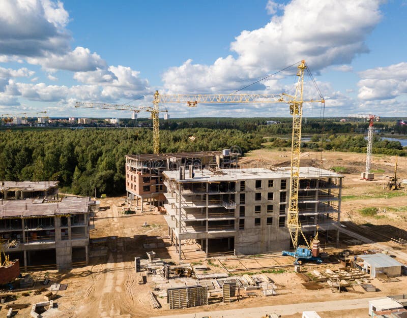 Construction Site with Crane and Building. Aerial Drone View Stock ...