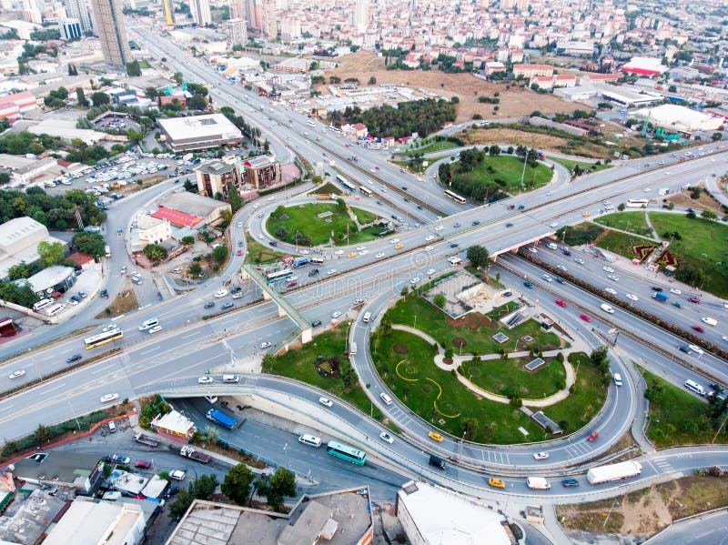 Aerial Drone View of Istanbul Kartal Highway Intersection / Interchange ...