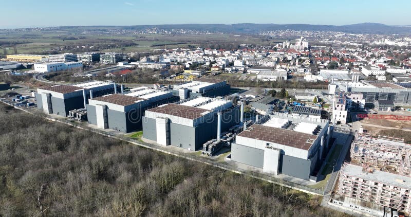 Aerial Drone View of Large Frankfurt 3 Data Center Stock Footage ...