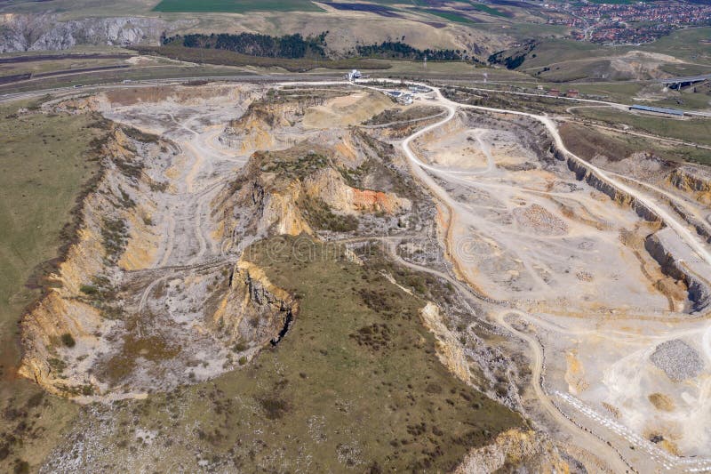 Aerial Drone View of a Limestone Quarry, Open Pit Mine Stock Image ...