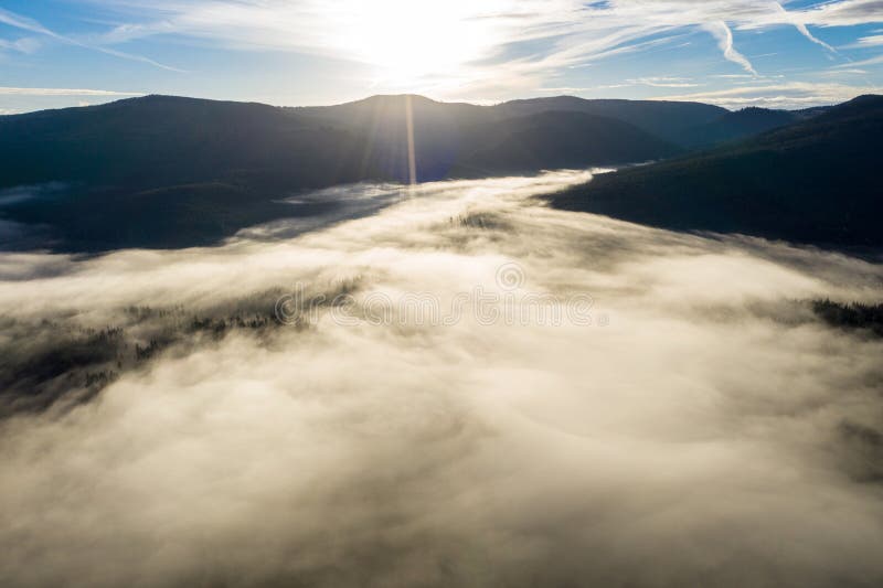 Aerial Drone View of Mist and Clouds Stock Photo - Image of bird ...