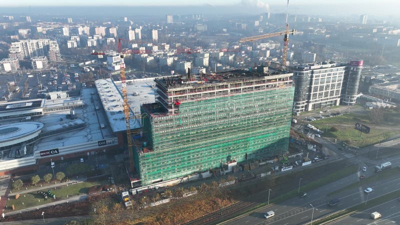 Aerial Drone View of a Modern High Rise Building Under Construction ...