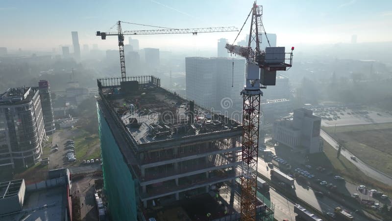 Aerial Drone View of a Modern High Rise Building Under Construction ...