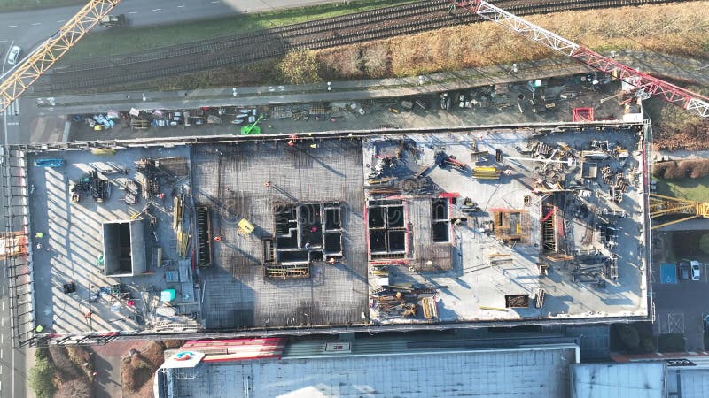 Aerial Drone View of a Modern High Rise Building Under Construction ...
