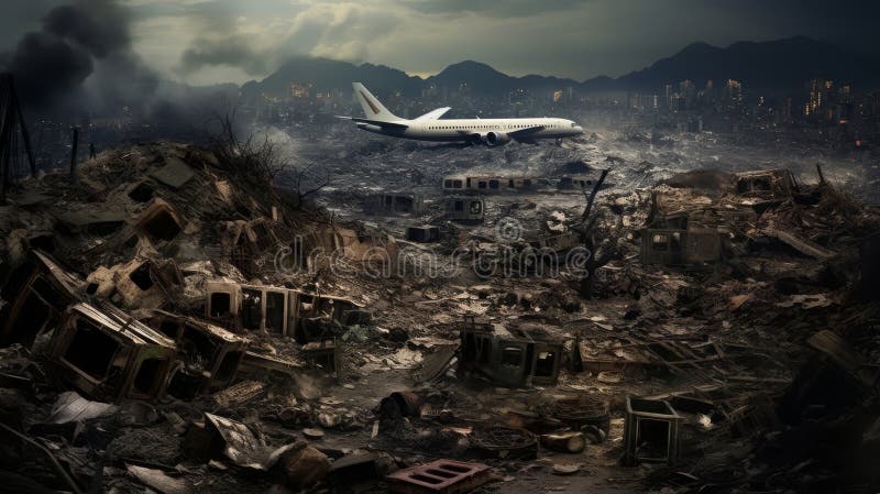 Aerial Drone View of Post Apocalyptic Cities and Devastated Farmlands ...