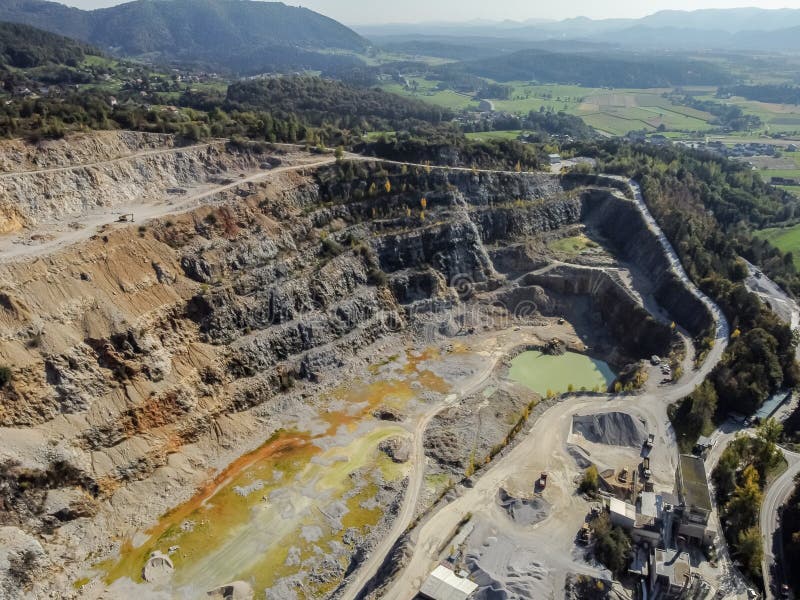 Aerial Drone View Quarry and Polluted Pond Stock Photo - Image of ...