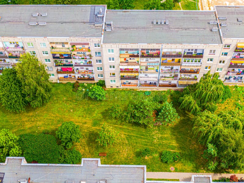 Aerial Drone View of Residential Buildings Stock Image - Image of roofs ...