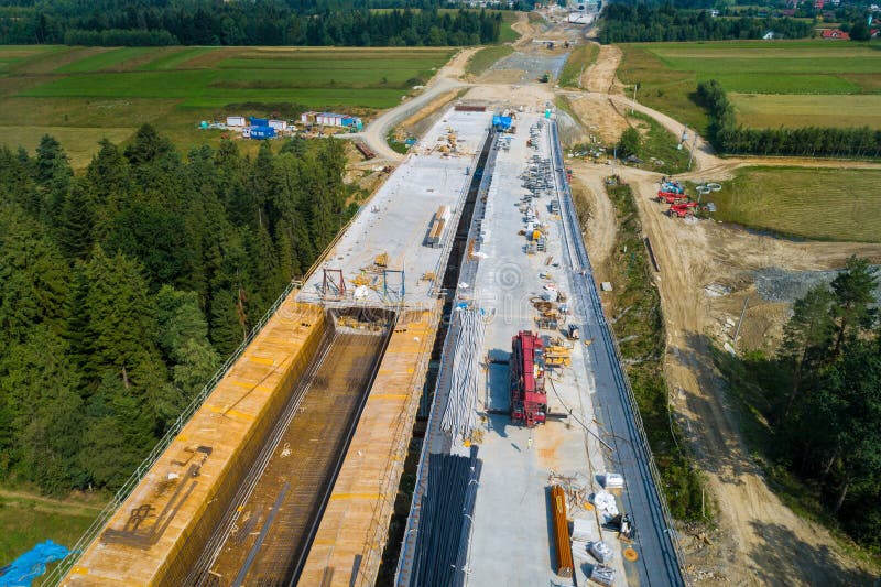 Aerial Drone View on Road Construction Stock Image - Image of industry ...