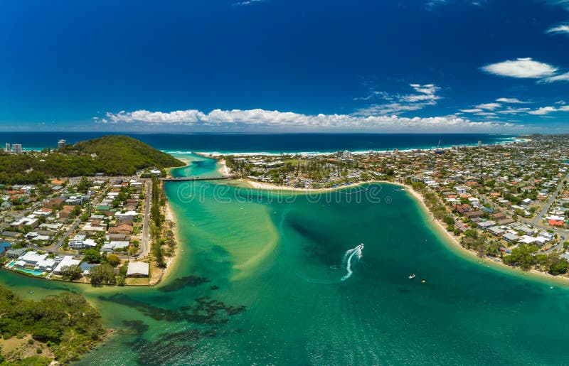 Aerial Drone View Tallebudgera Creek And Beach On The Gold Coast