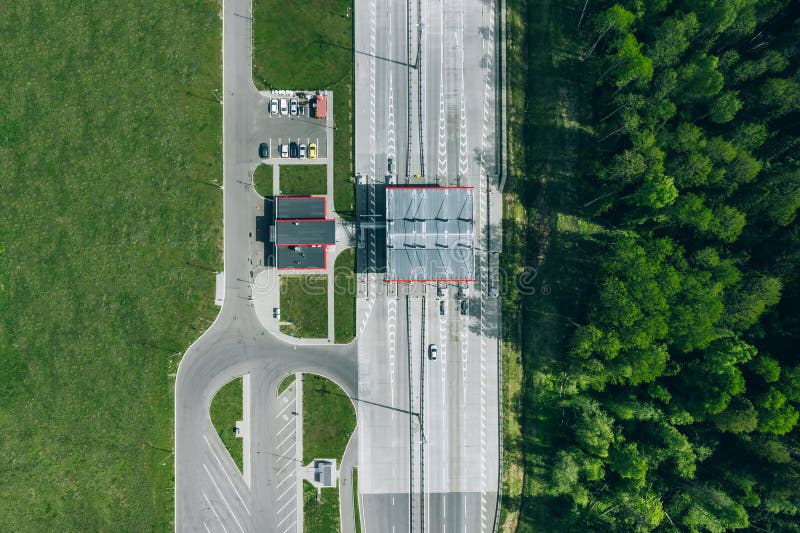 Aerial Drone View on Toll Collection Point. Aerial View Gate for ...