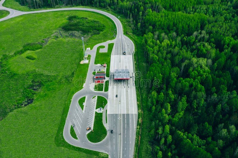 Aerial Drone View on Toll Collection Point. Aerial View Gate for ...