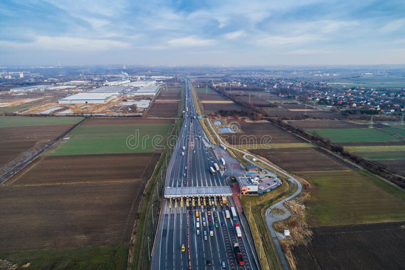 Aerial Drone View on Toll Collection Point Stock Image - Image of gate ...