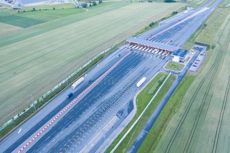 Aerial Drone View on Toll Collection Point on the Motorway Stock Photo ...