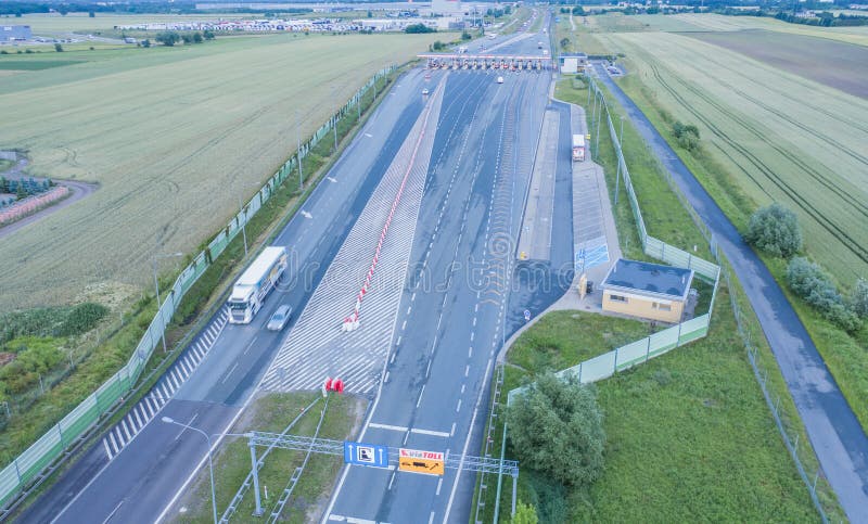 Aerial Drone View on Toll Collection Point on the Motorway Stock Photo ...