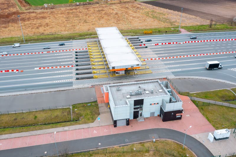 Aerial Drone View on Toll Collection Point on the Motorway Stock Photo ...