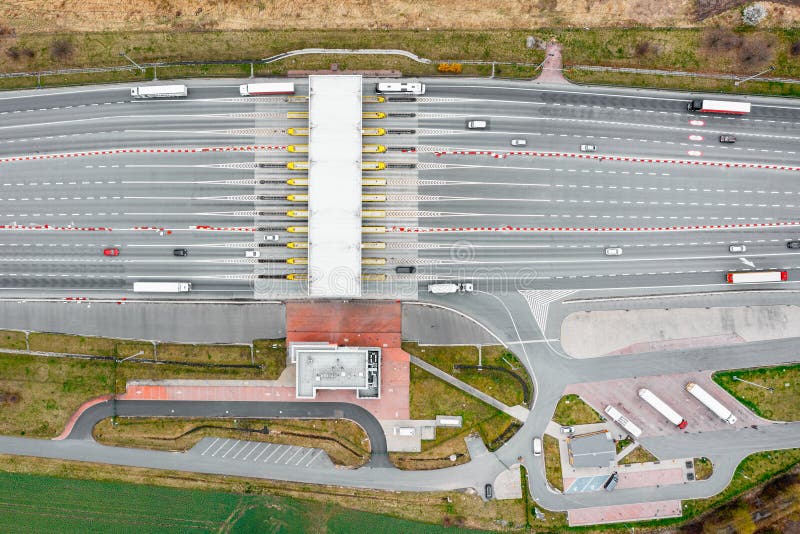 Aerial Drone View on Toll Collection Point on the Motorway Stock Photo ...