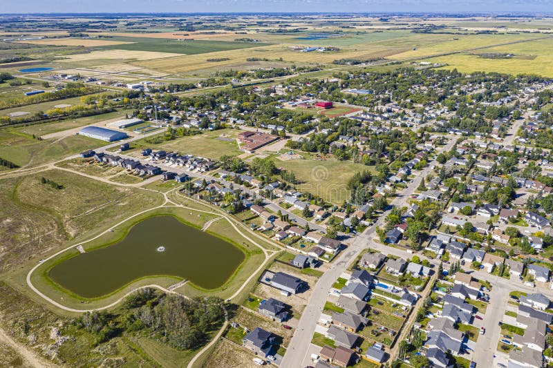 Aerial Drone View of the Town of Dalmeny Saskatchewan Stock Photo ...