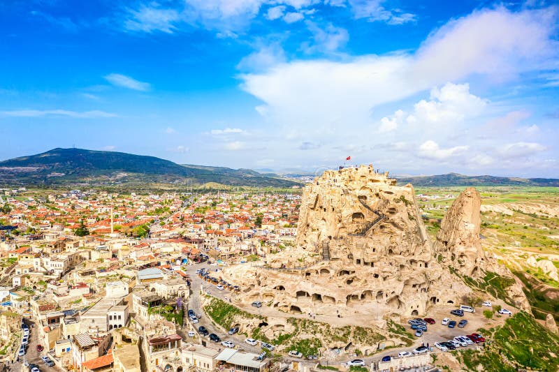 Aerial Drone View of Uchisar Castle in Cappadocia, Turkey Stock Image ...