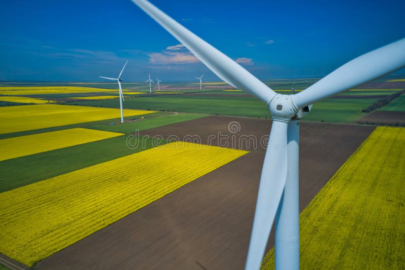Aerial View of Windmills Rotating by the Force of the Wind and ...