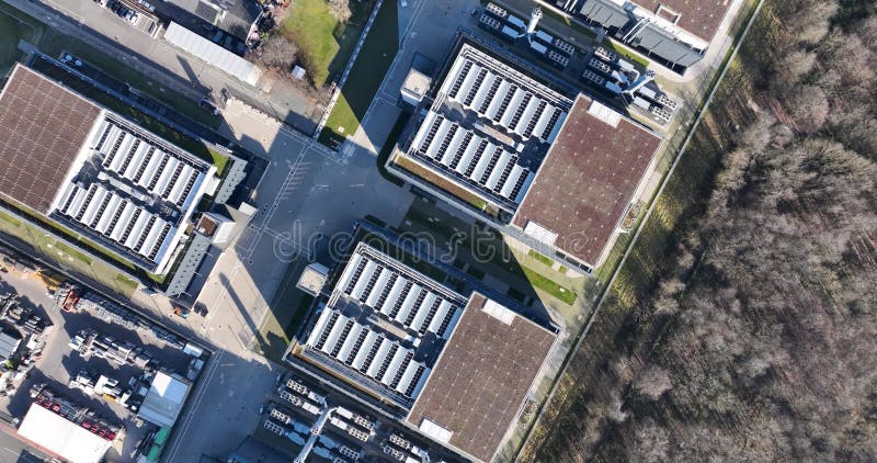 Aerial Top Down Views on the FRA 4 Data Centers in Germany. Intenret ...
